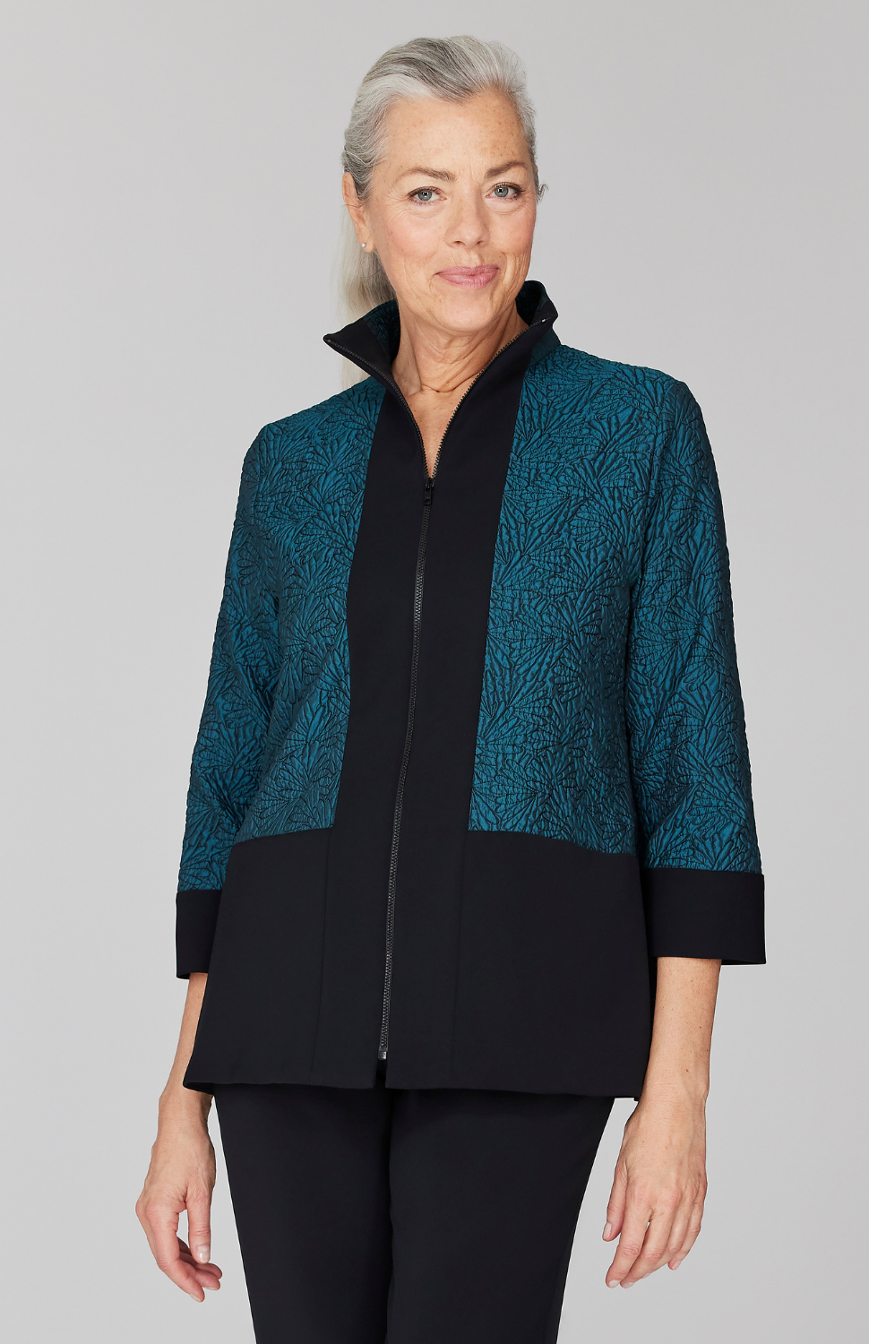 Etched Textural Jacquard High Neck Zip Jacket – Emmelle Design